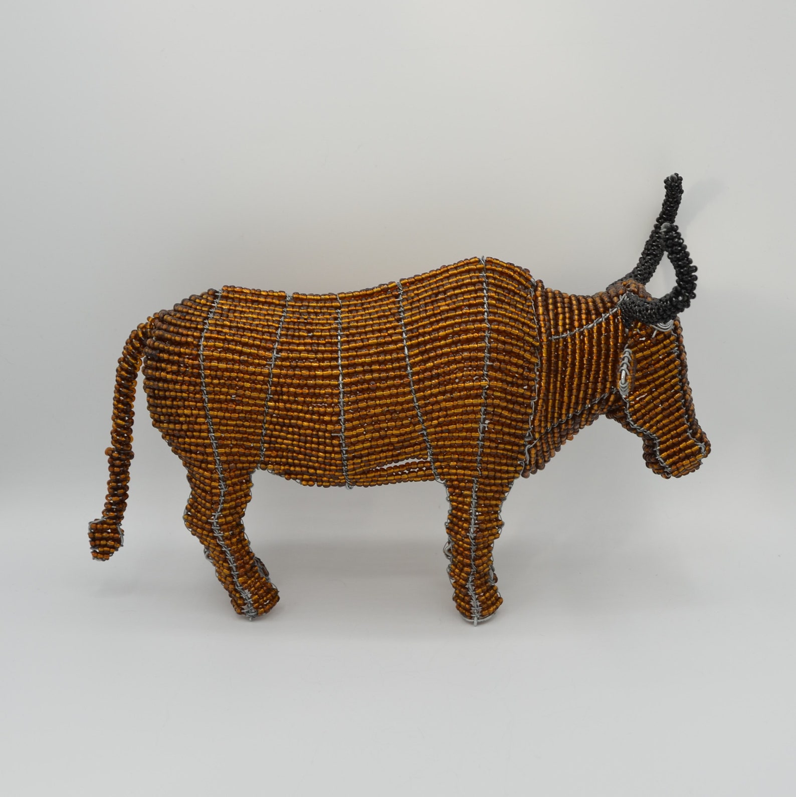 Bull Brown African Animal Beaded Wire Wildlife Figurine (small ...