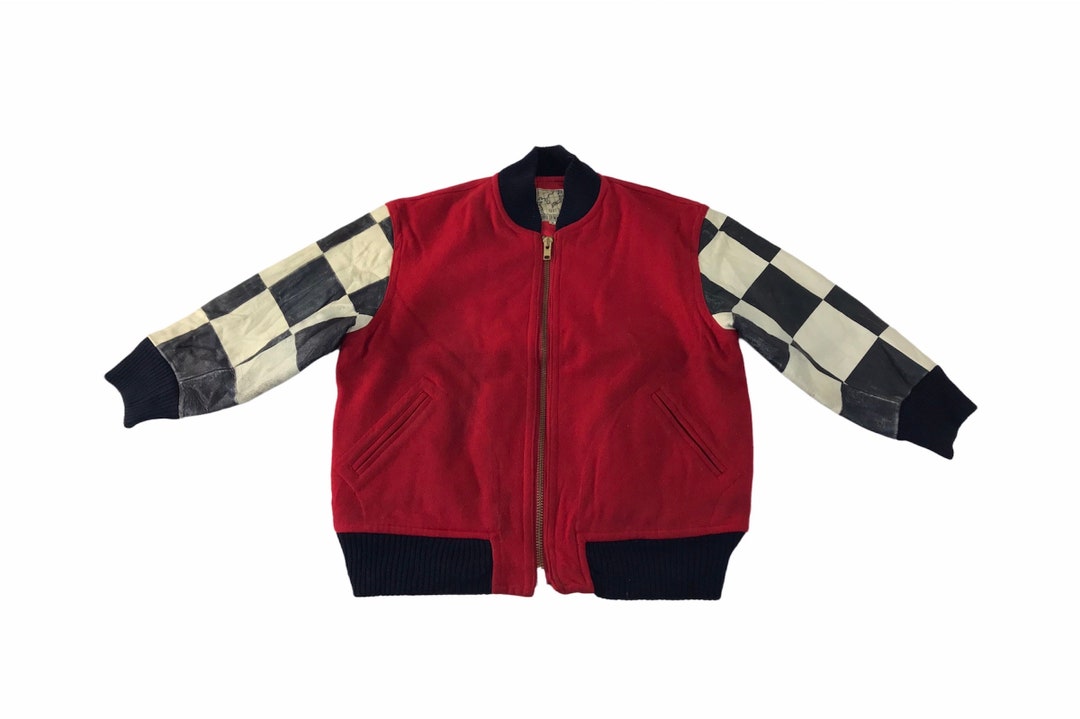 Vintage 90s Junko Shimada Part 2 Varsity Jacket Checked Leather Sleeve ...