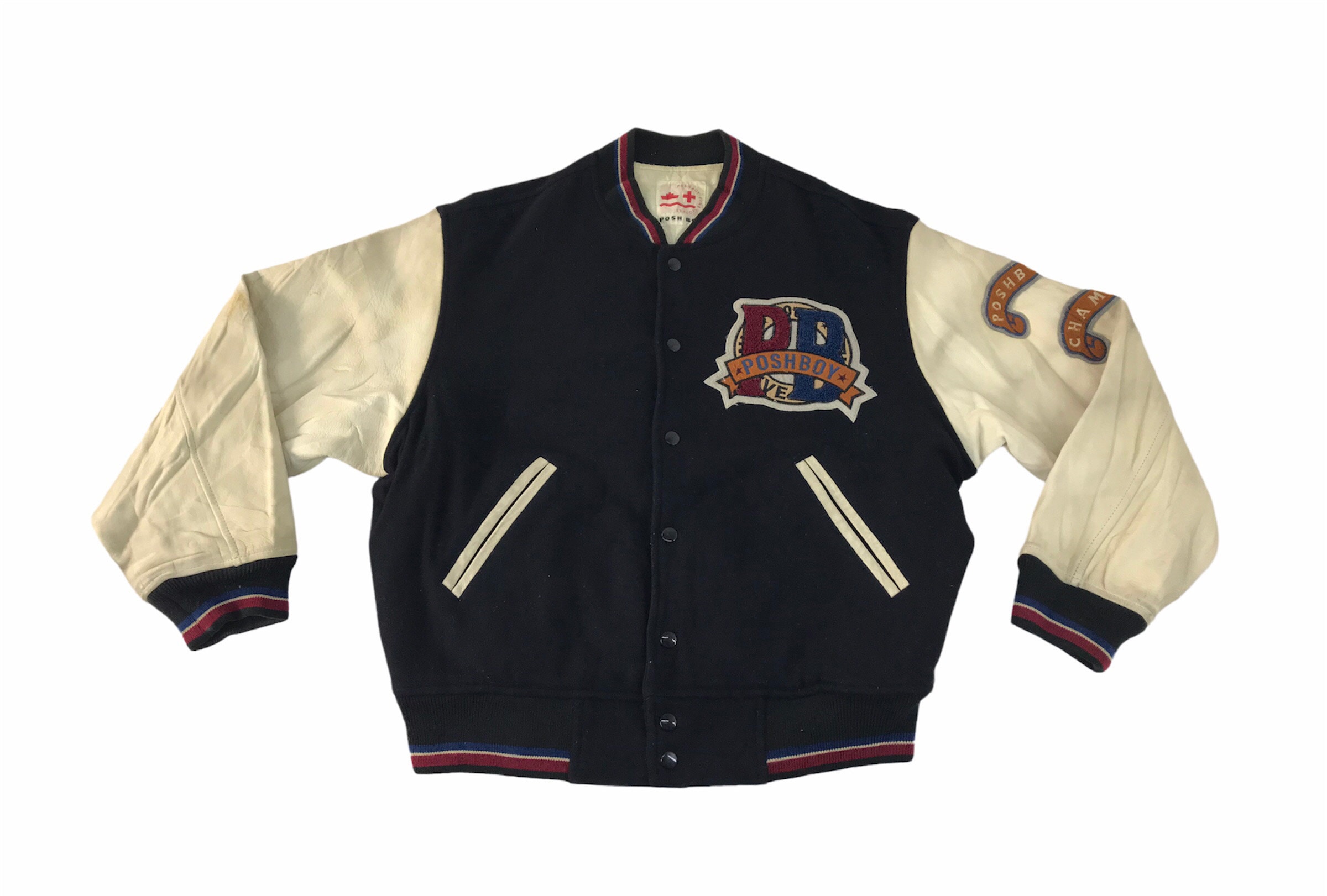 Vintage Posh Boy Champs Varsity Jacket Sleeve Quilted Padded Inner Snap ...