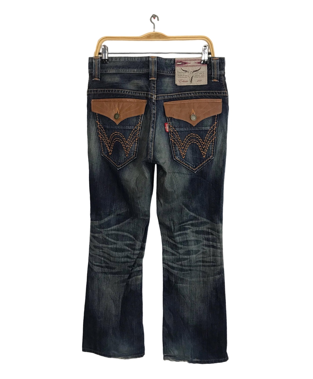Vintage Japanese Brand Edwin XV Indigo Denim Jeans Flap Leather Pocket ...
