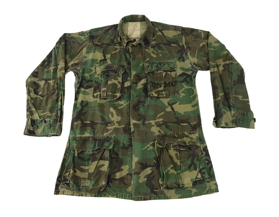 Vintage US Military College USMC Camouflage Uniform Button up Shirt ...