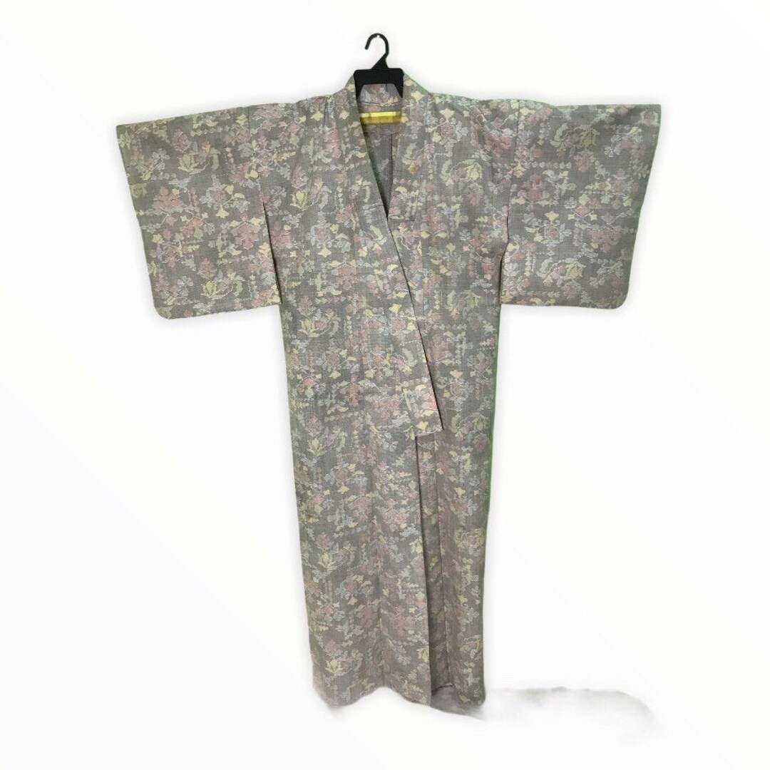 Vintage Noragi Kimono Hanten Jinbei Japanese Haori Tomesode Cardigan Happi Jacket Silver Flora ...