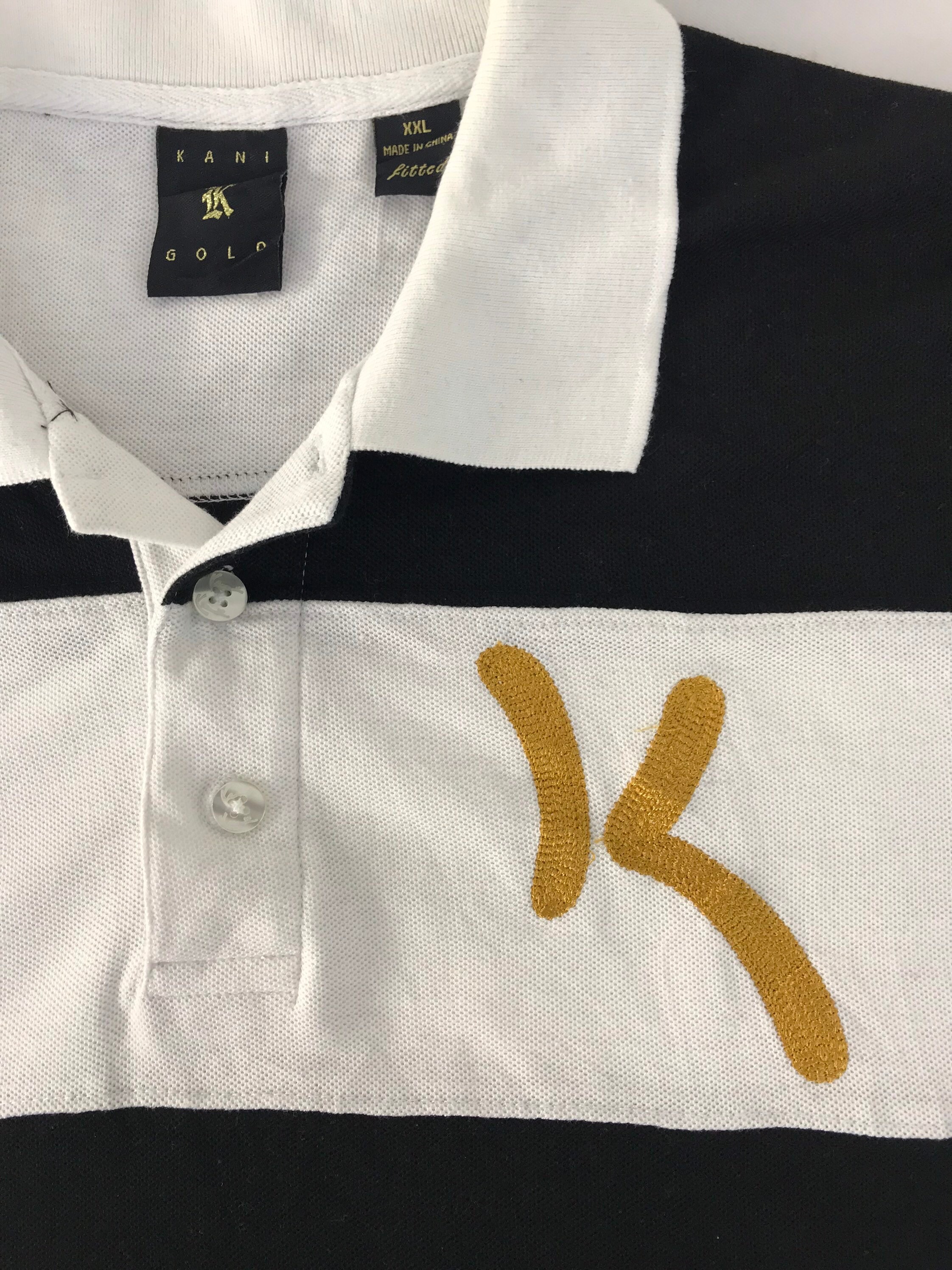 Vintage Karl Kani Gold Striped Colour Block White Black Design Polo Tee ...