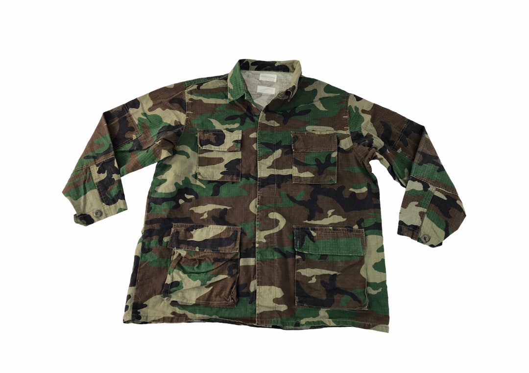 Vintage 90s Combat Army Uniform Button up Shirt Multi Pockets Green ...