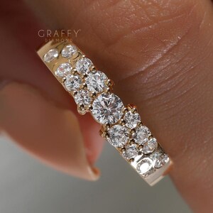 Round Cut Moissanite Engagement Band, Flush Set Wide Wedding Band ...