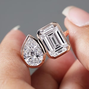 Fancy Toi Et Moi Ring, Bezel Set Two Stone Engagement Ring, Pear ...