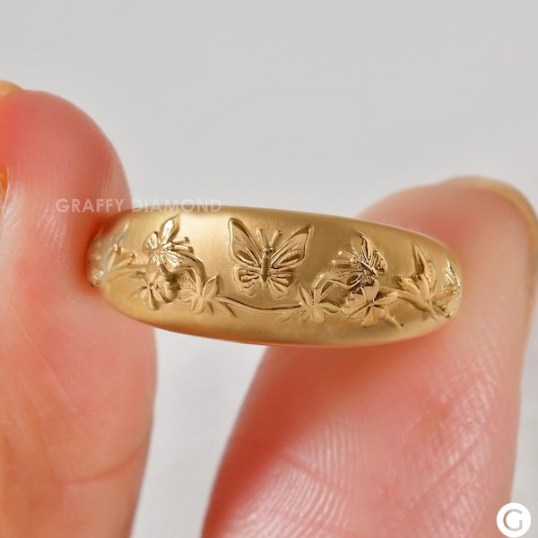 14k Gold Butterfly Wedding Band - Etsy