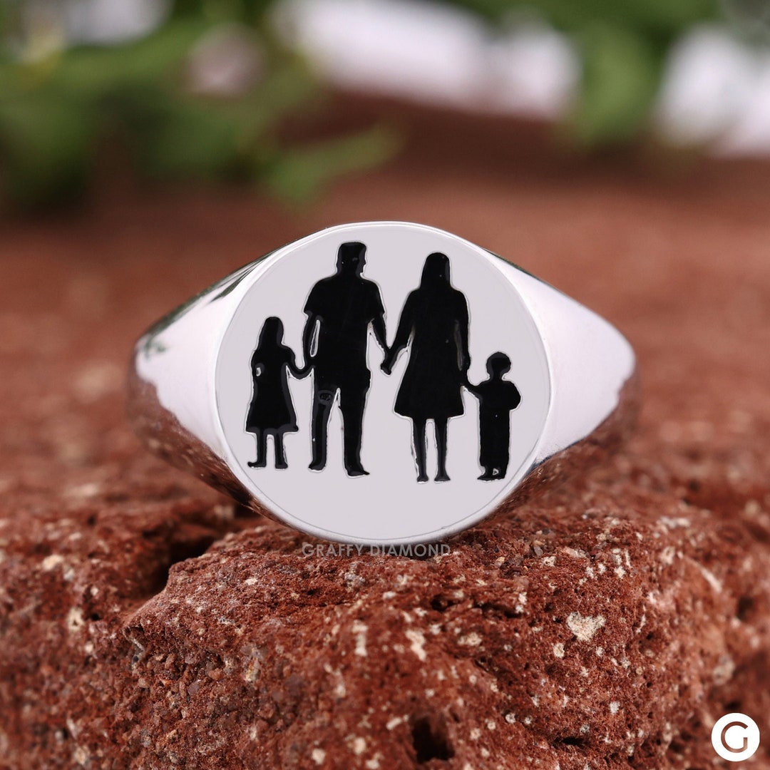 Signet Ring for Men, Tungsten Couple Family Two Child Holding Hands ...