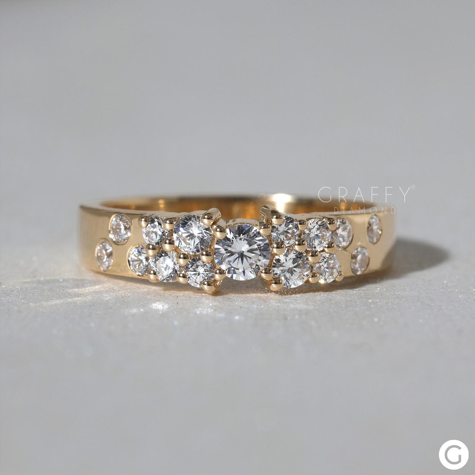 Round Cut Moissanite Engagement Band, Flush Set Wide Wedding Band ...