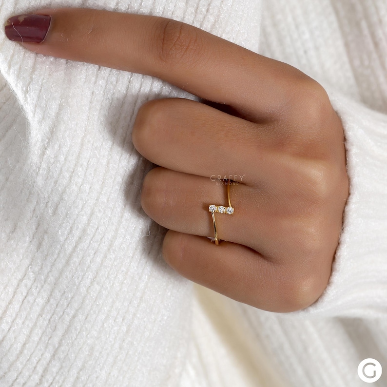 Round Cut Three Stone Engagement Ring Vertical Three Stone Bypass ...