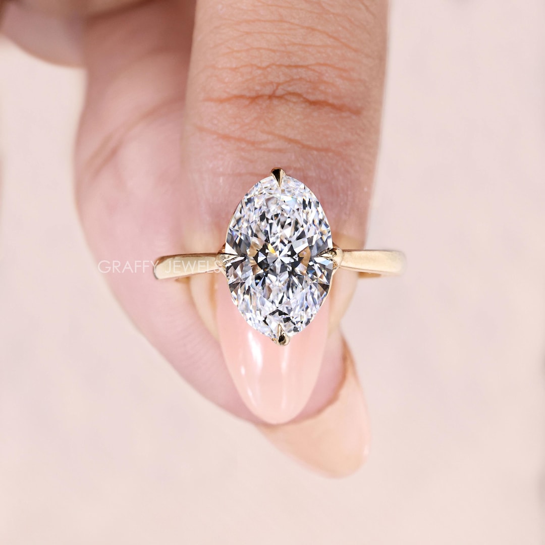Tulip Setting Engagement Ring With Oval Diamond Cathedral Setting, Euro ...