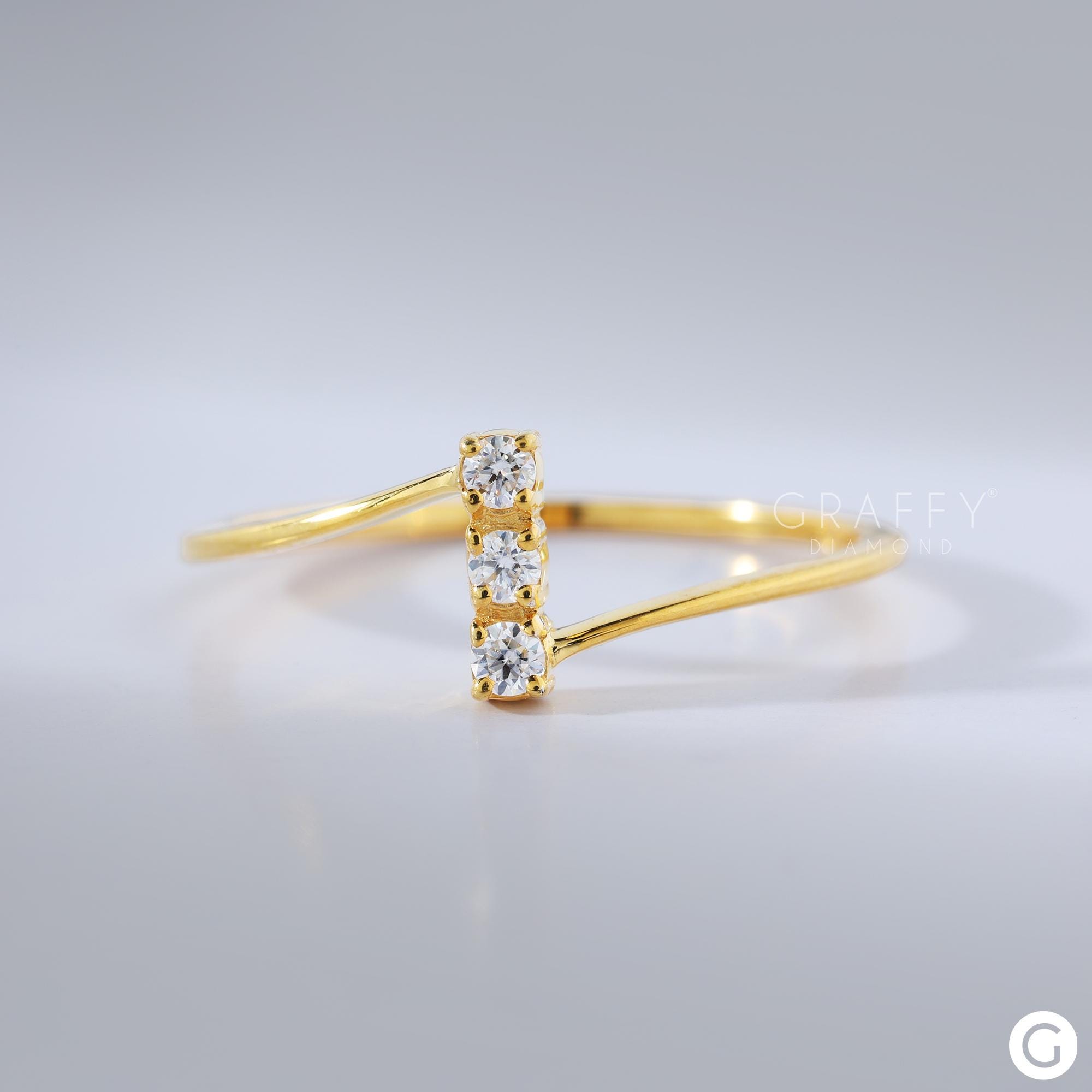 Round Cut Three Stone Engagement Ring Vertical Three Stone Bypass ...