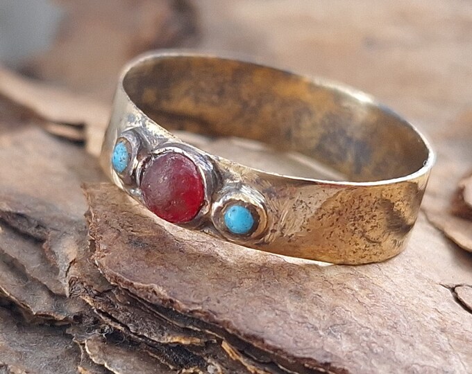 Beautiful Ancient Bronze Ring With Glass Inserts, Medieval Ring With ...