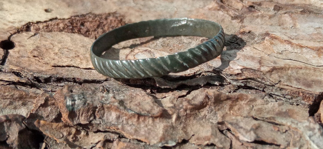 Ancient Bronze Ring With Notches, Rare Medieval Fine Ring With an ...