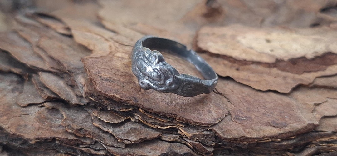 Ancient Ring With Heraldic Symbols, Old Lead Ring, 19th Century Ring ...