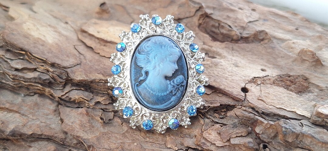 Vintage Cameo Brooch in a Beautiful Dark Color With Glass Inserts - Etsy