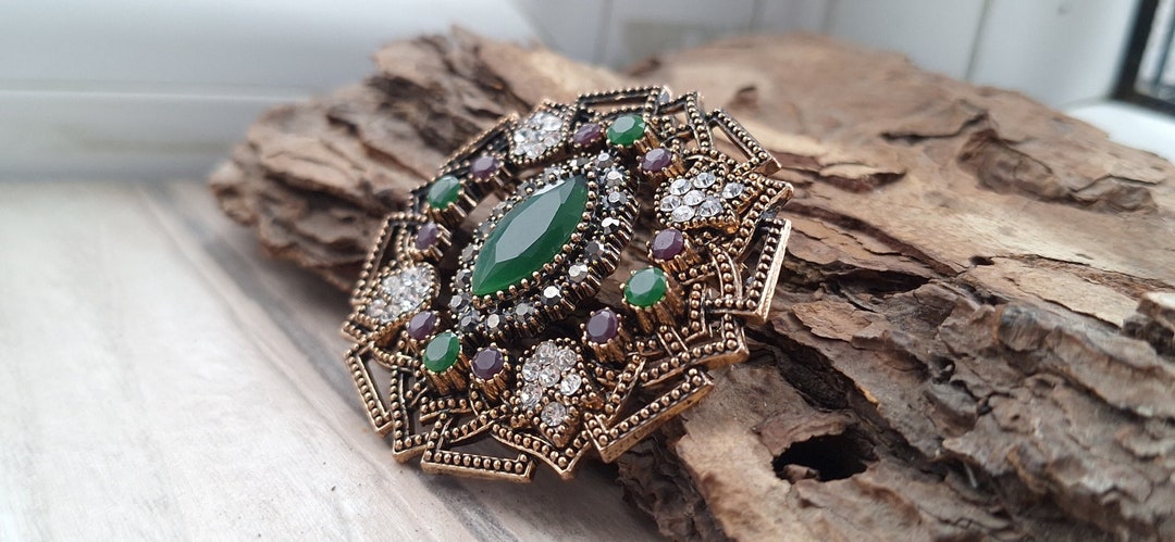 Huge Vintage Brooch With Lots of Inserts, Geometric Brooch With ...