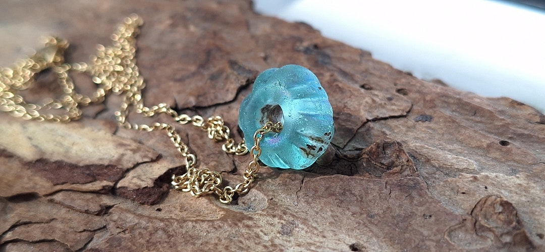 Rare Ancient Roman Green Glass Ribbed Bead Pumpkin, Beautiful Roman ...