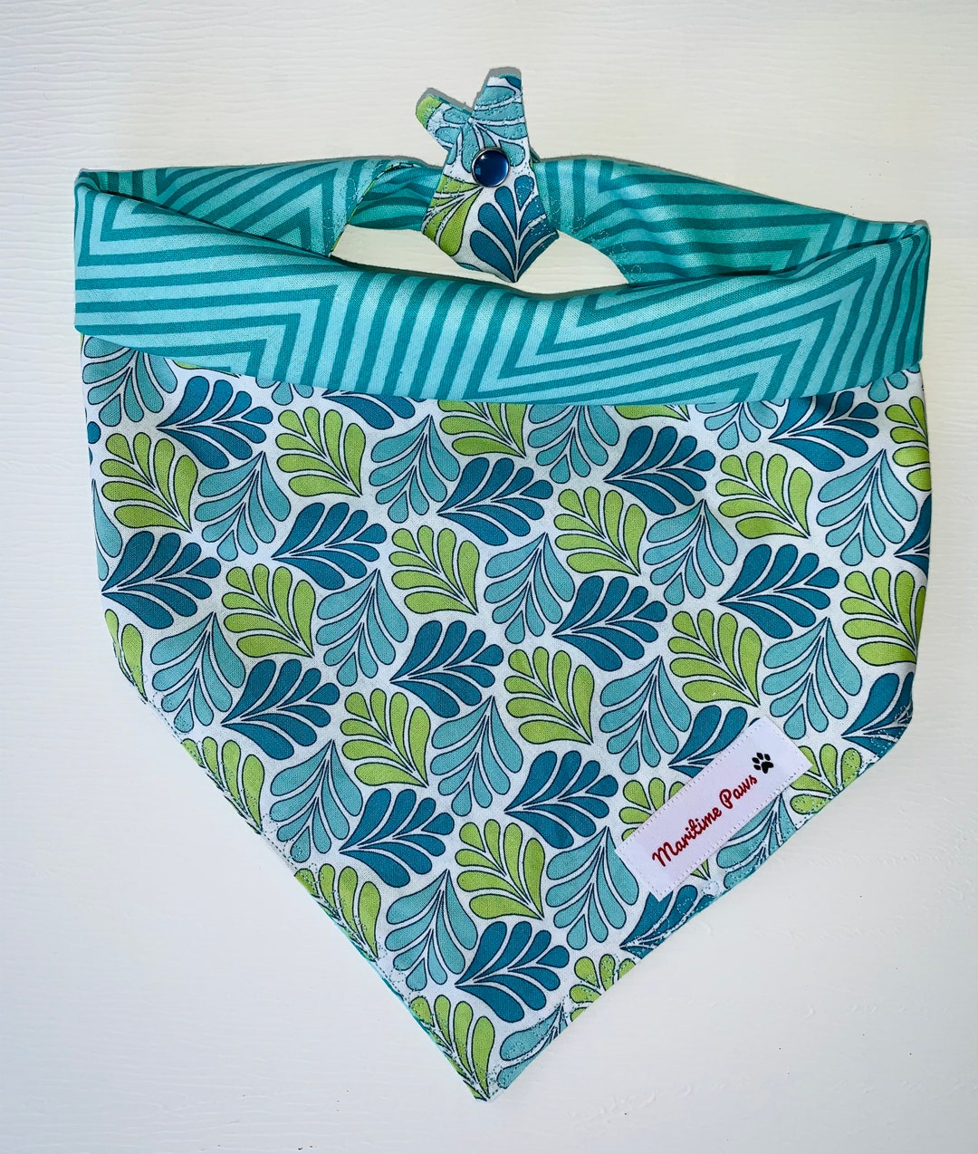 Reversible Teal Bandana. Teal. Aqua, Green and White Leaves. the ...