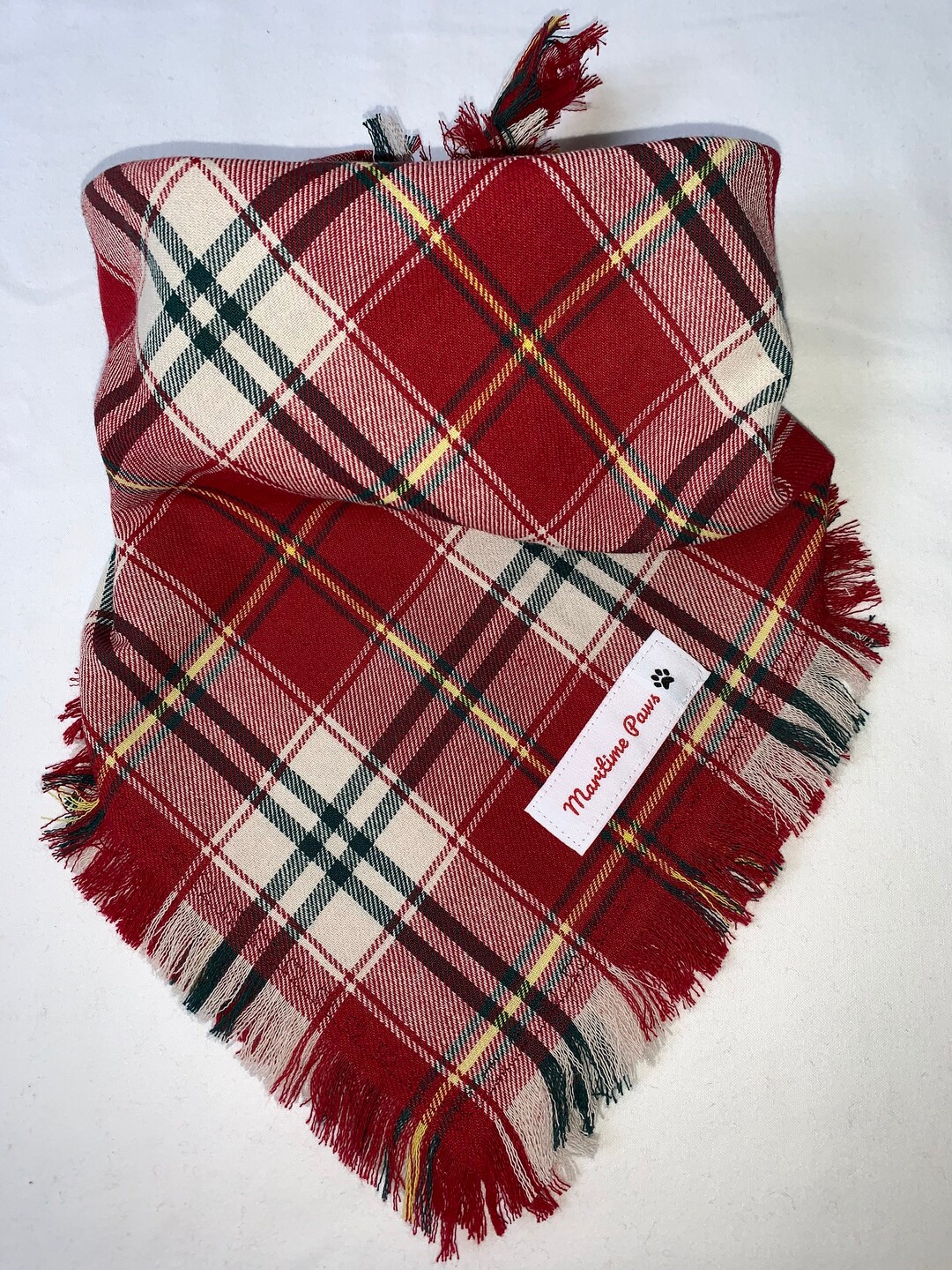 Red/cream Check Dog Scarf, Frayed Flannel Dog Bandana, Autumn/winter ...