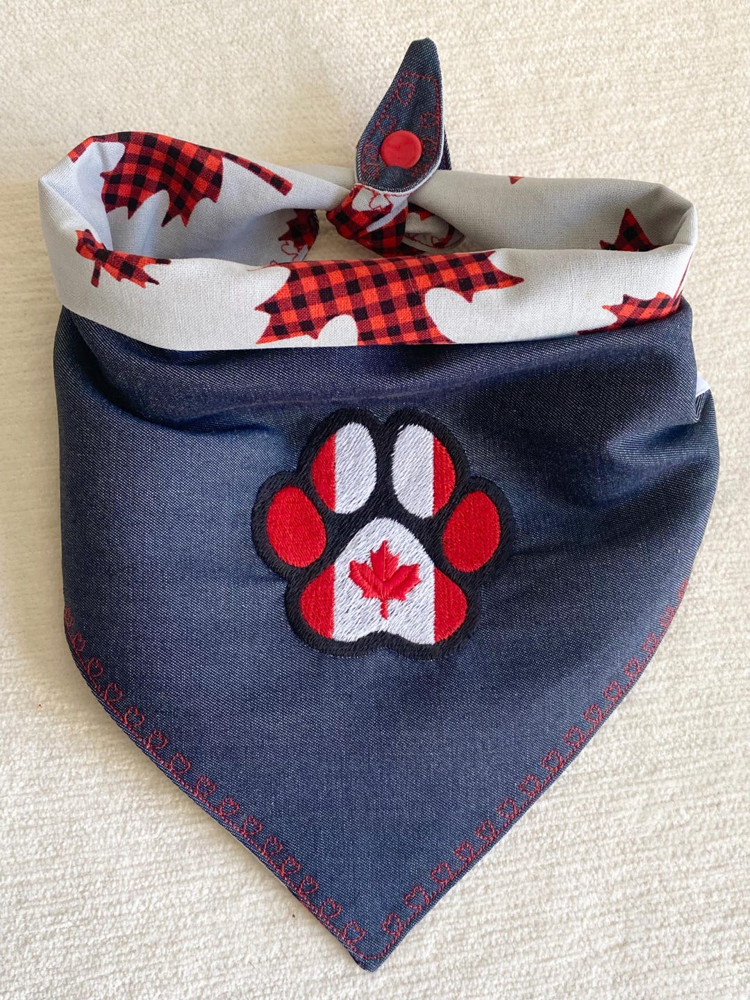 Reversible Canadian Flag Paw Print Dog Bandana, Embroidered Maple Leaf ...