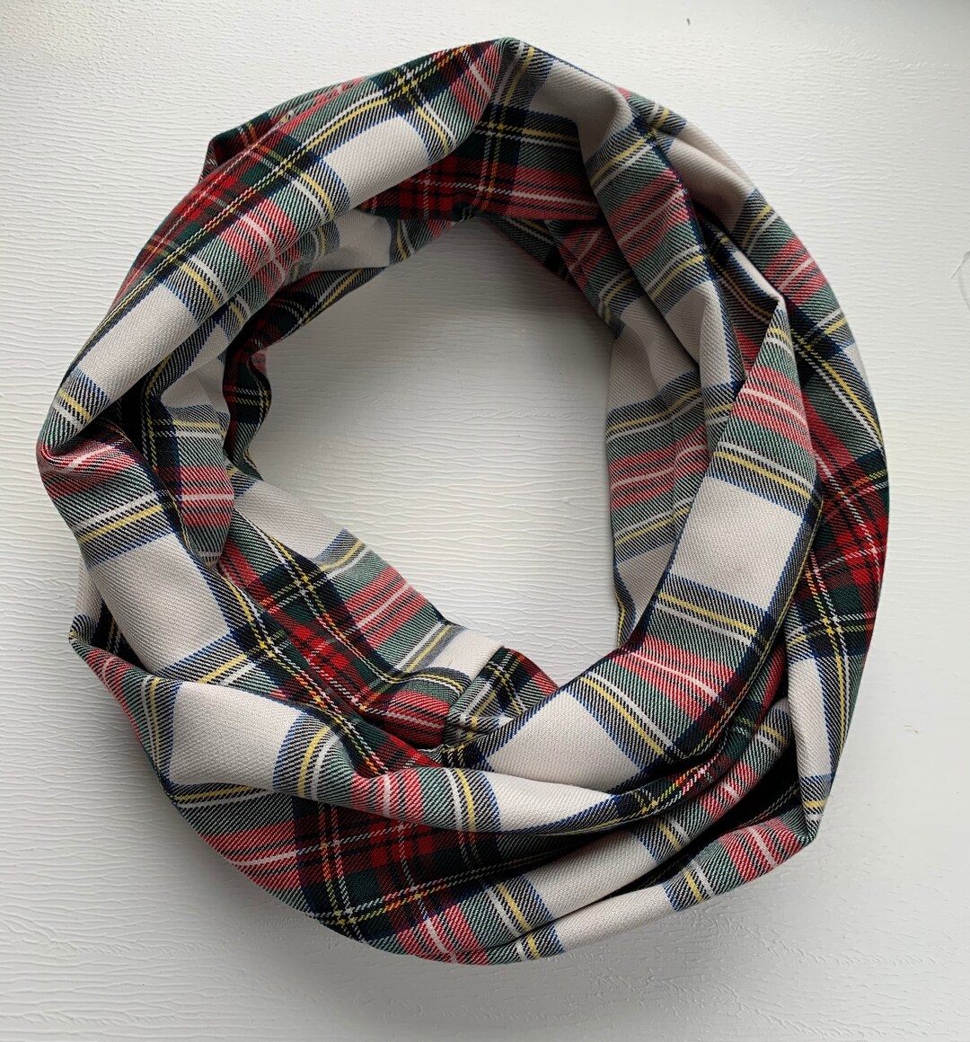 Stewart Dress Tartan Infinity Scarf, Scottish White and Red Tartan ...