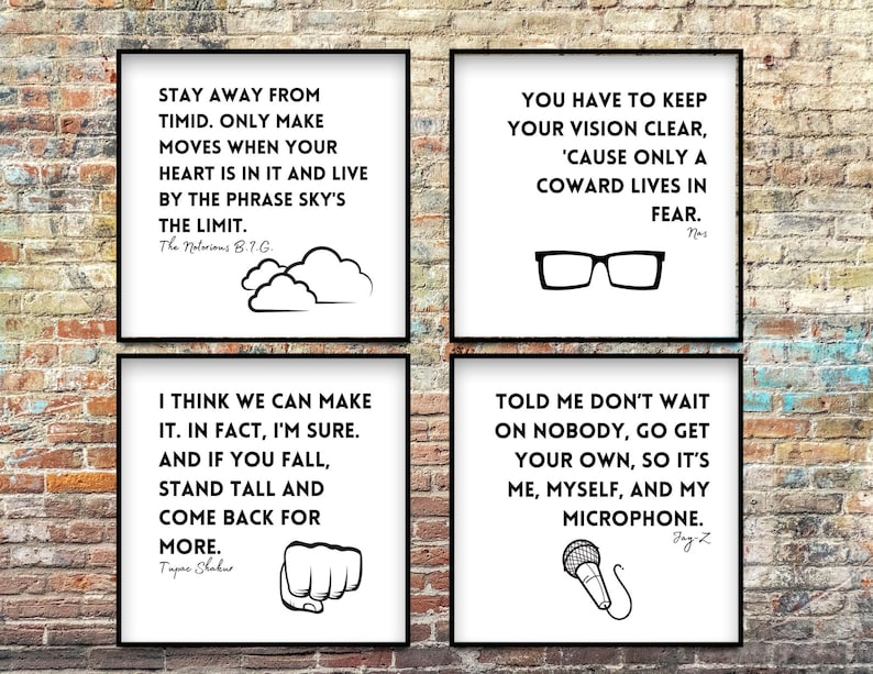 Motivational Rap Lyrics – Printable Wall Art, Set of 4 - 8 X 8 - Etsy