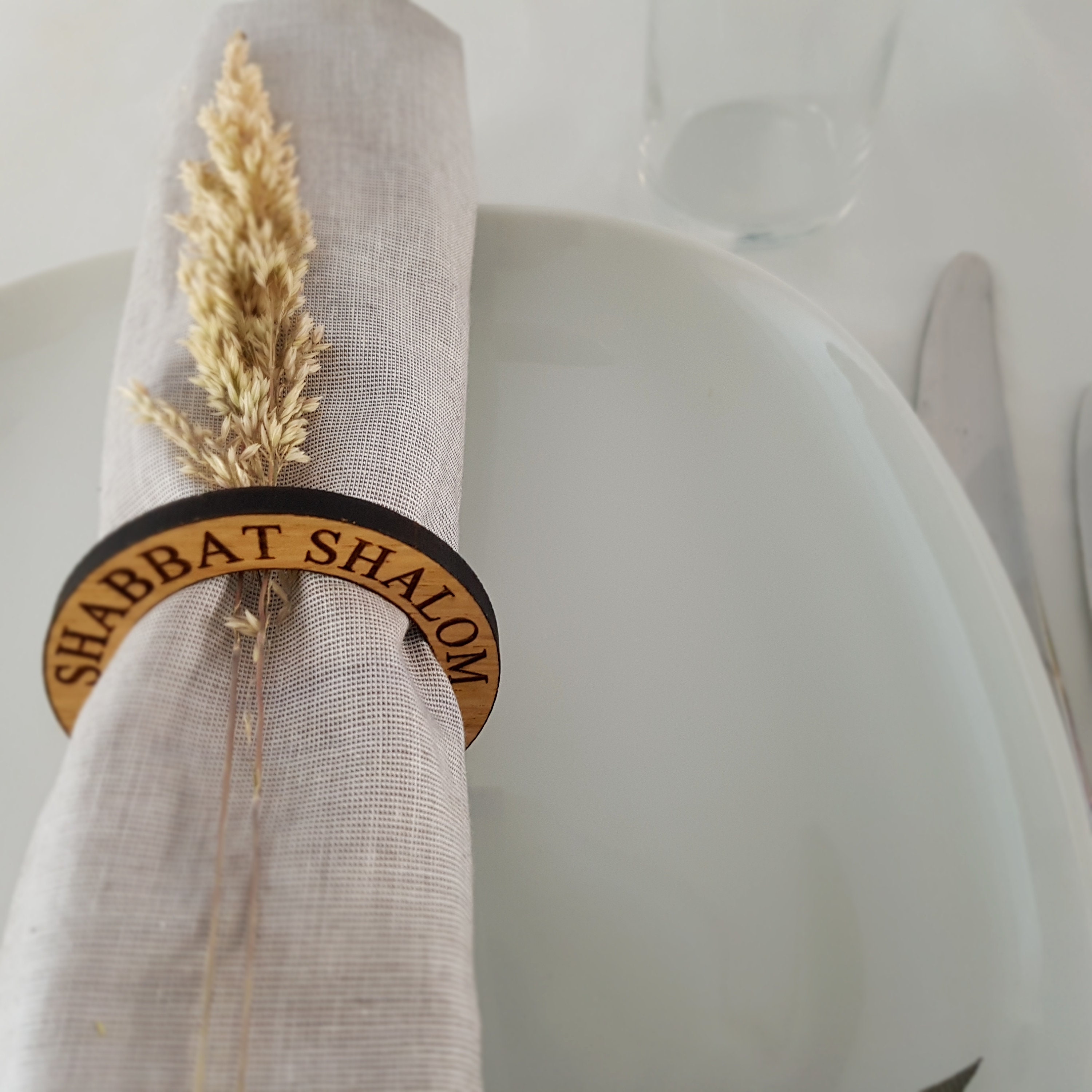 Shabbat Shalom Napkin Rings – Set of 4 Oak Rings – Modern Judaica ...