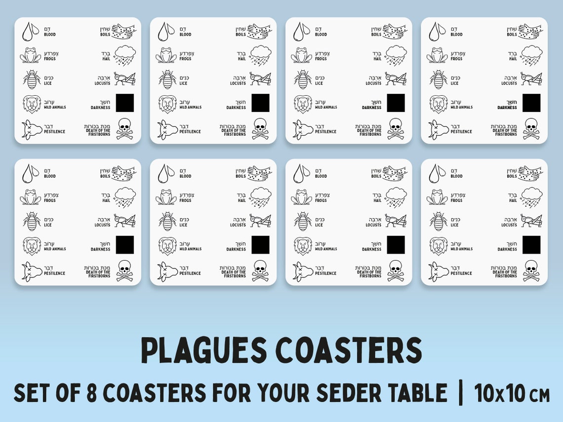 Passover 10 Plagues Coasters – Set of 8 Seder Coasters – Ten Makot ...
