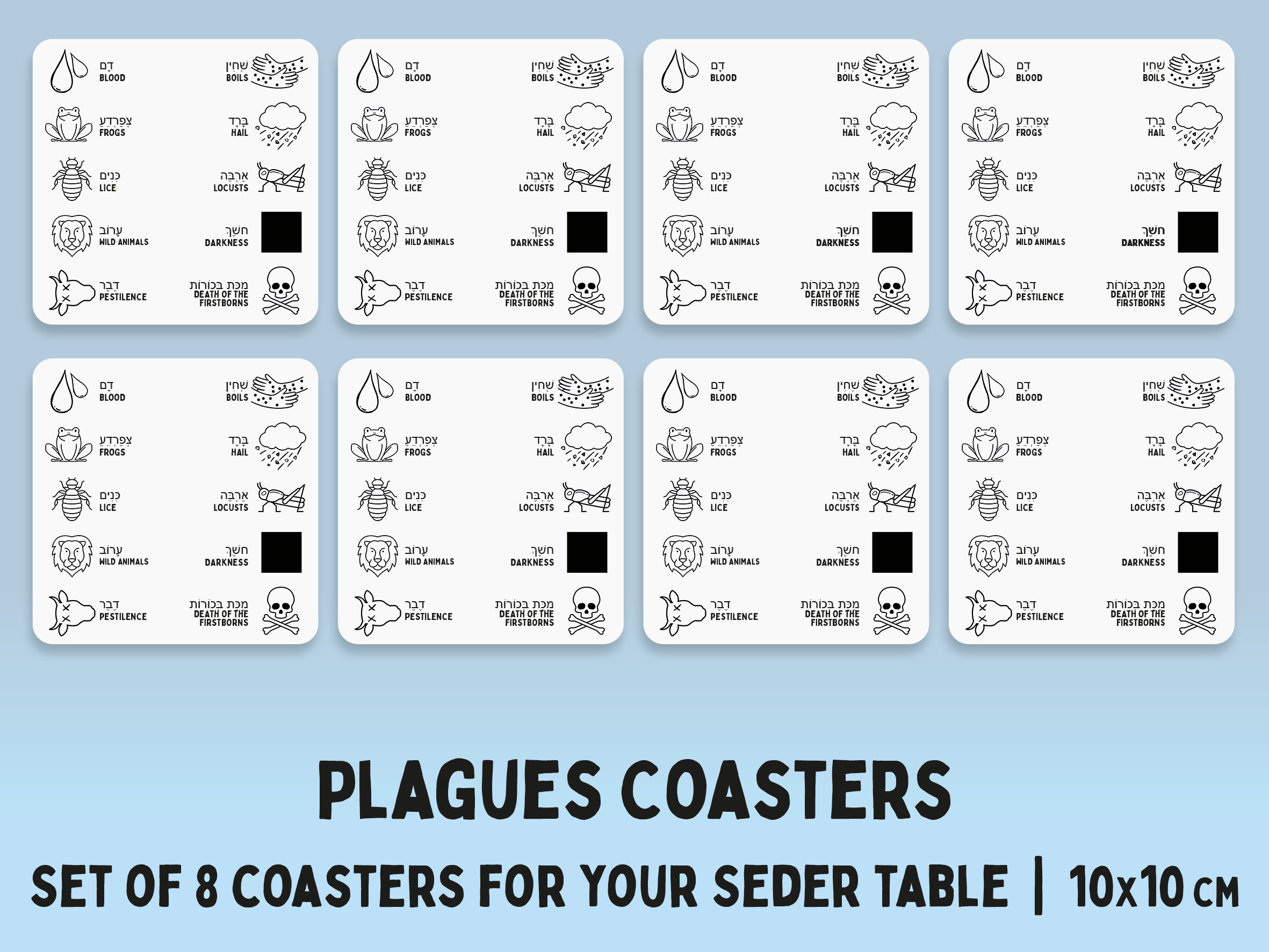 Passover 10 Plagues Coasters Set of 8 Seder Coasters Ten Makot Pesach ...