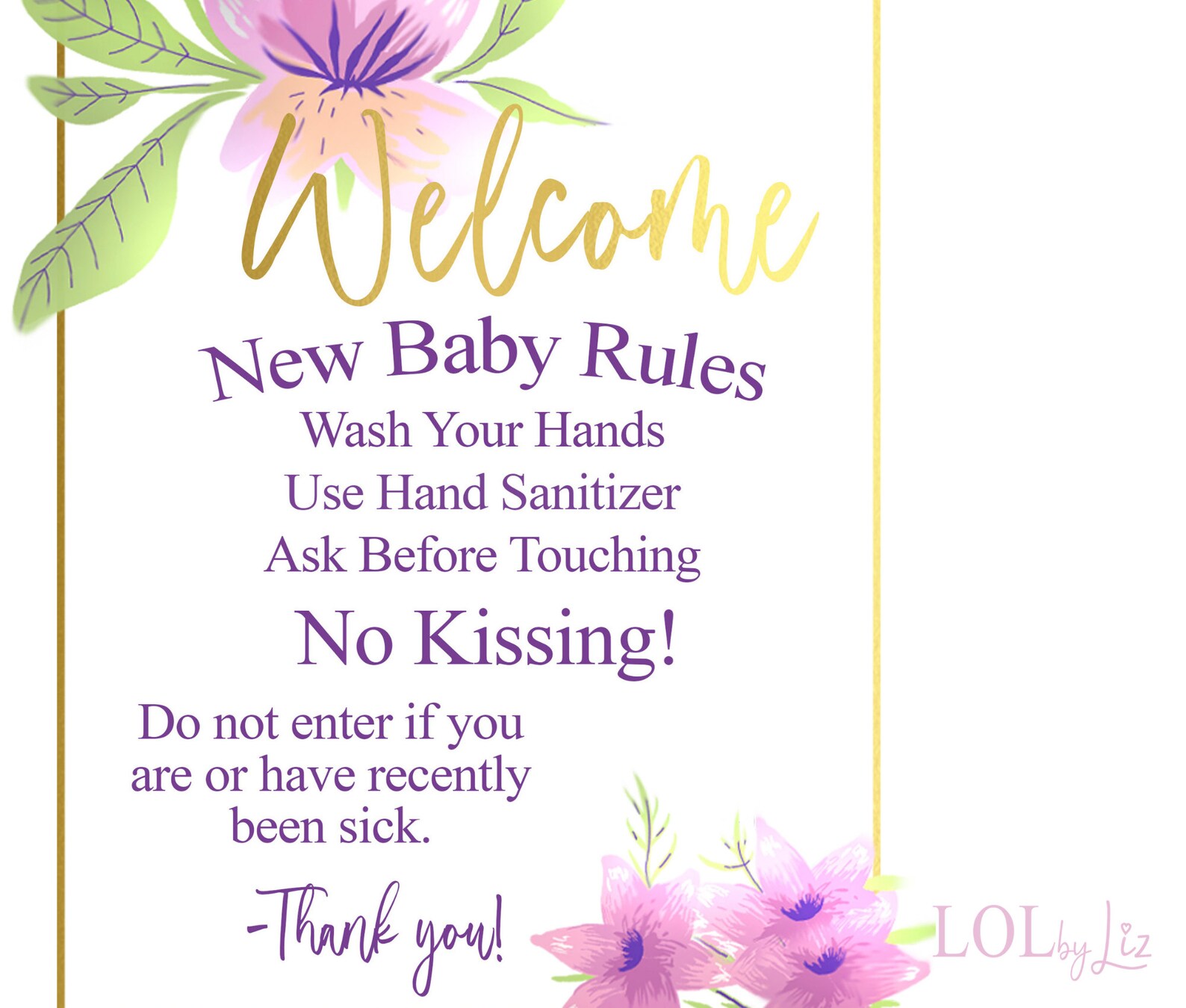 New Baby Rules for Visitors Hospital Door Sign for New Baby - Gold and ...