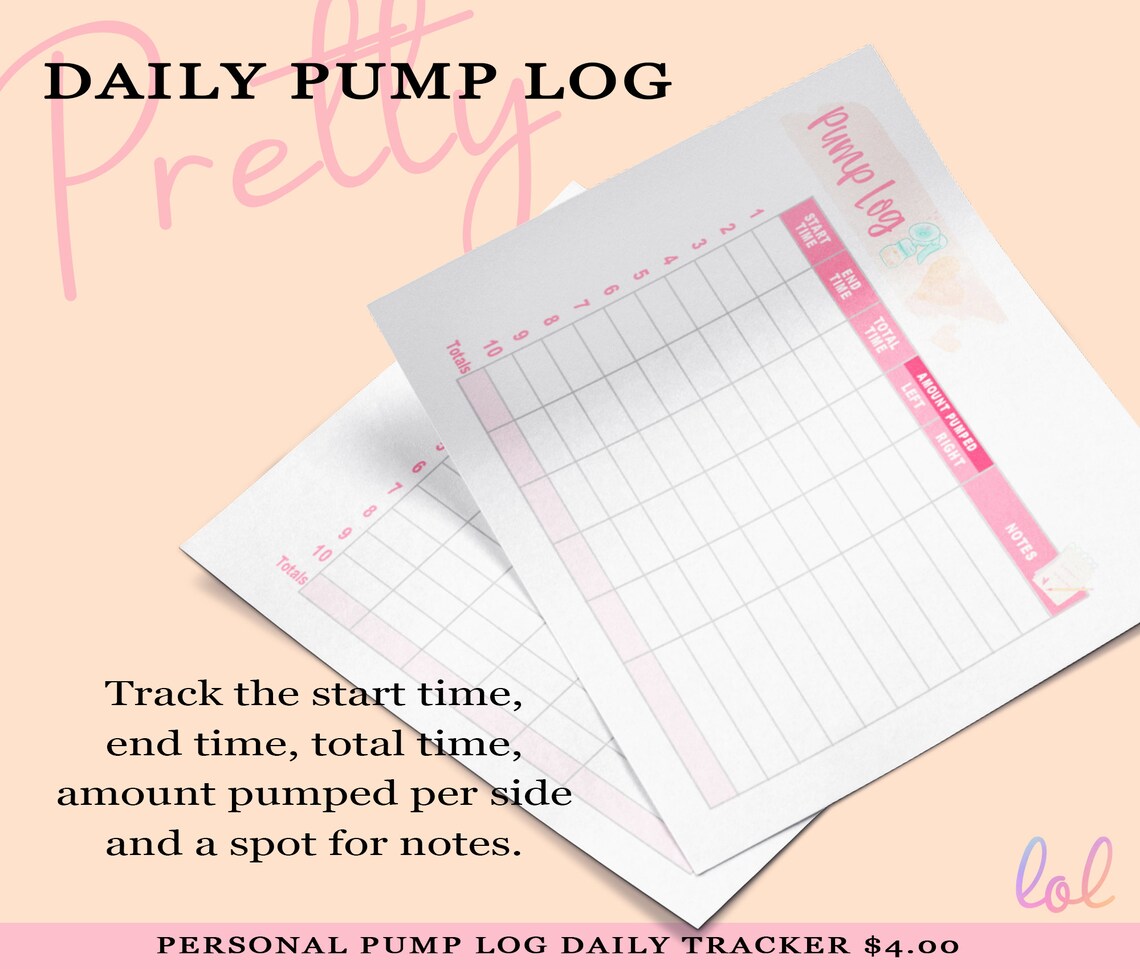 Breast Pumping Log Sheet - Printable Breast Pumping Log - Breastmilk ...