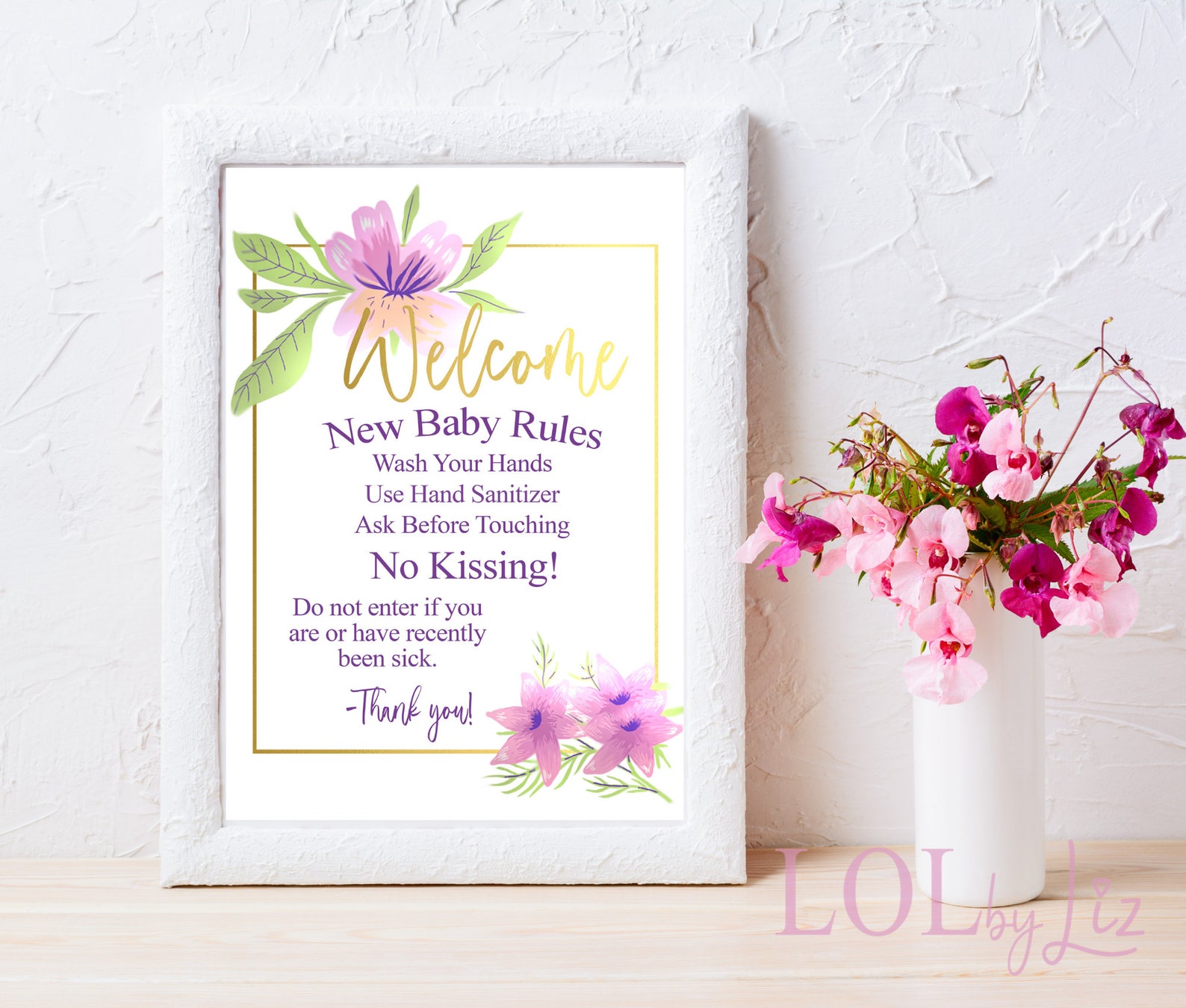 New Baby Rules for Visitors Hospital Door Sign for New Baby - Gold and ...