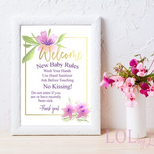 New Baby Rules for Visitors Hospital Door Sign for New Baby - Gold and ...
