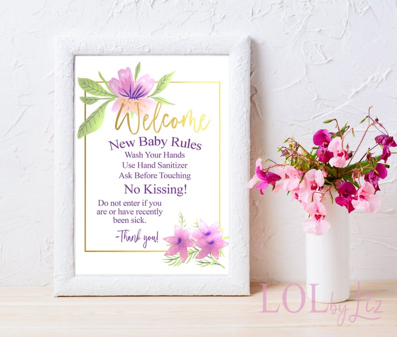 New Baby Rules for Visitors Hospital Door Sign for New Baby - Gold and ...