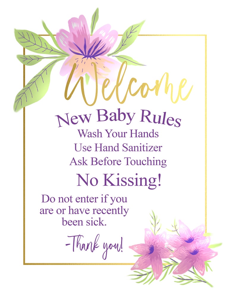 New Baby Rules for Visitors Hospital Door Sign for New Baby - Gold and ...