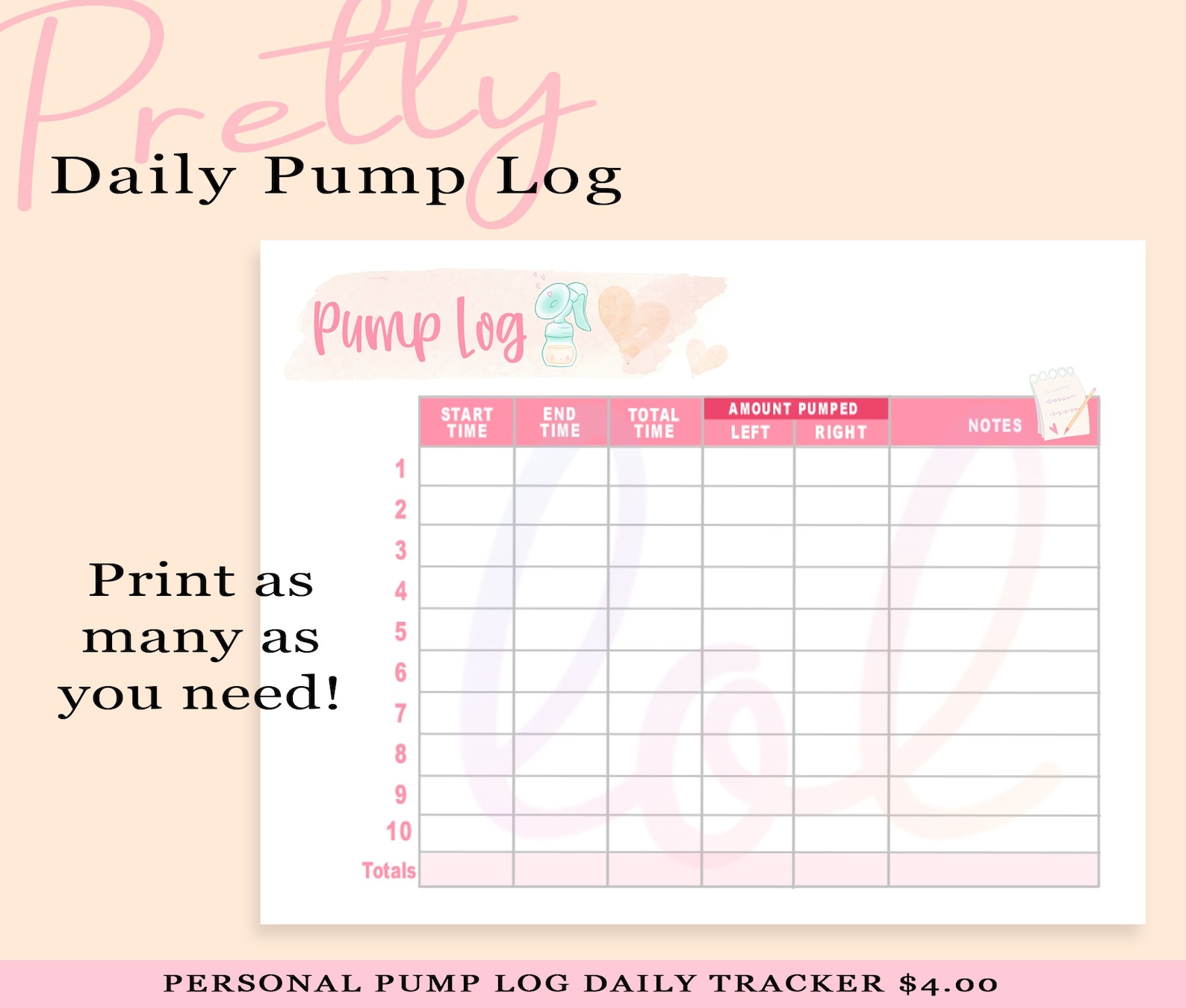 Breast Pumping Log Sheet - Printable Breast Pumping Log - Breastmilk ...