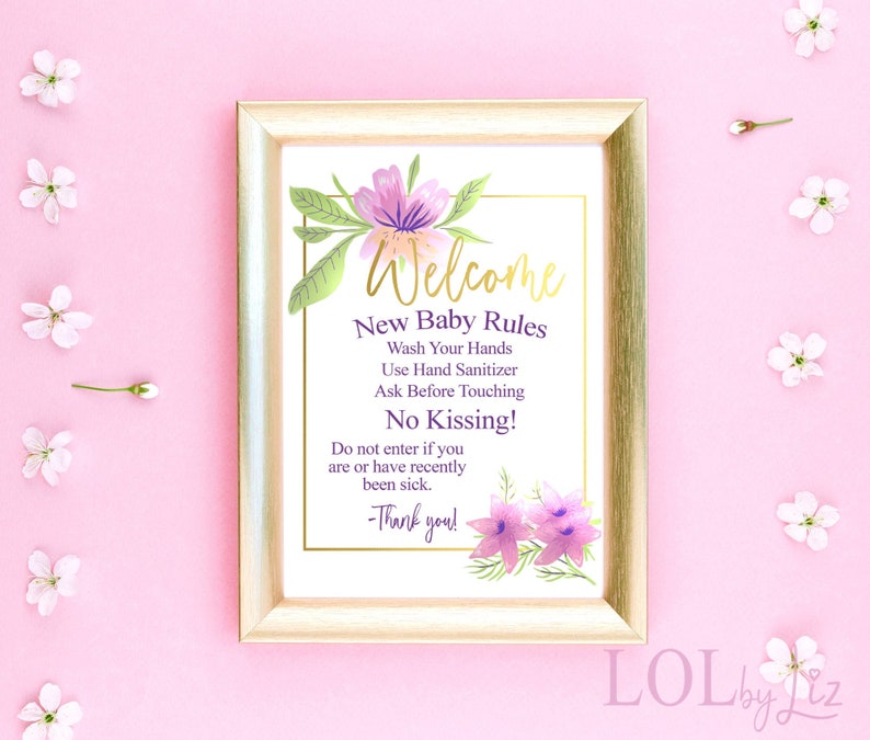 New Baby Rules for Visitors Hospital Door Sign for New Baby - Gold and ...