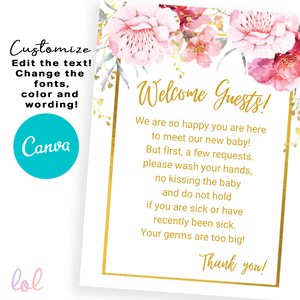 Editable New Baby Visitor's Sign - Germs Too Big Sign - Hospital Door ...