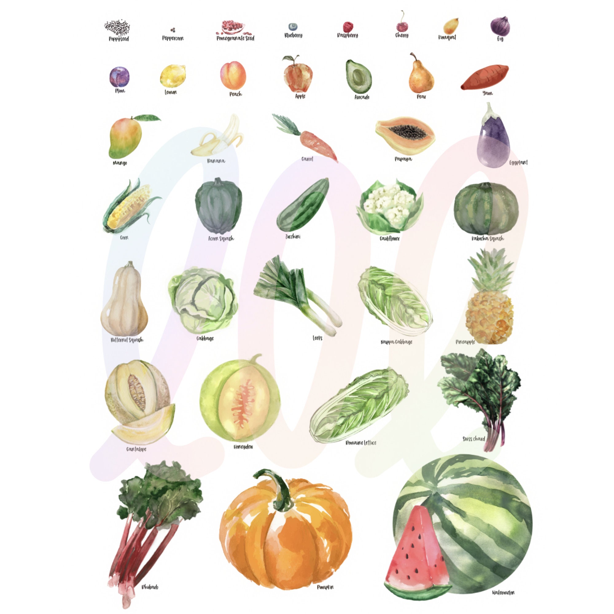 Baby Growth Chart Print - Baby Sizes in Fruit Print - Fetal Growth ...