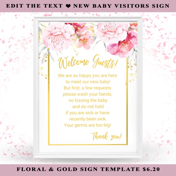 Editable New Baby Visitor's Sign Germs Too Big Sign - Etsy