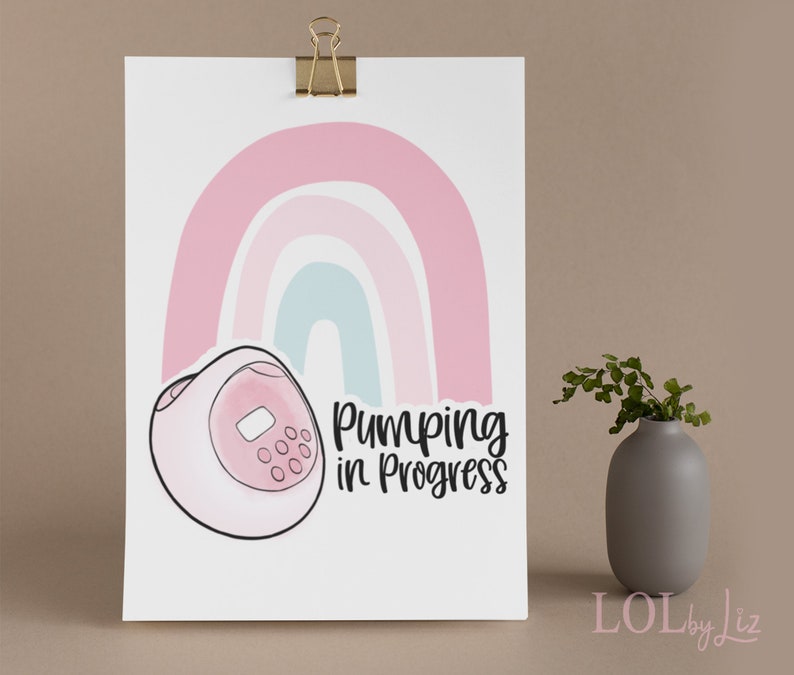 Pumping Door Sign Printable - Rainbow and Pink Breast Pump Design ...