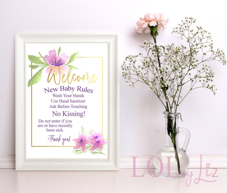 New Baby Rules for Visitors Hospital Door Sign for New Baby - Gold and ...