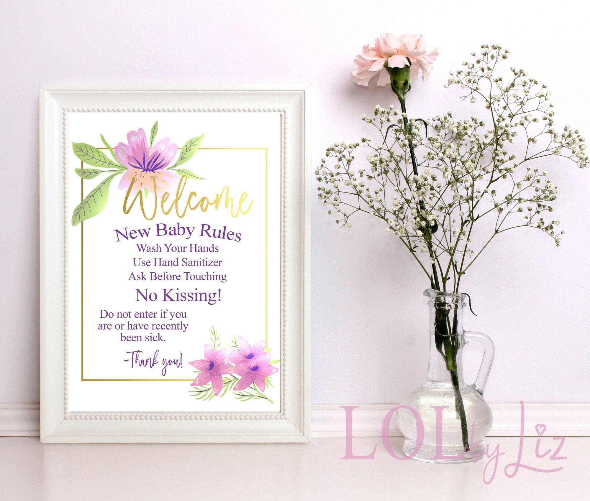 New Baby Rules for Visitors Hospital Door Sign for New Baby - Gold and ...