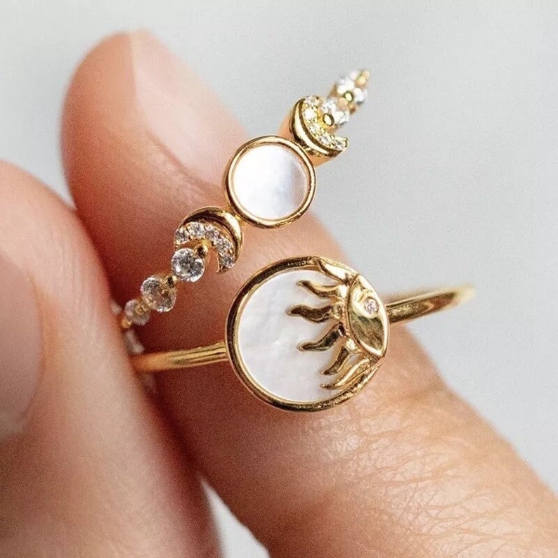 Vintage Sun Moon Crystal Rings Set Simple Retro Couple Rings - Etsy