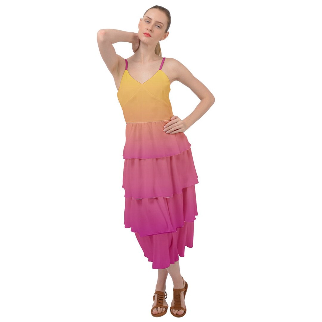 Magenta Sunset Boho Chiffon Ruffle Dress, Ombre Dress, - Etsy