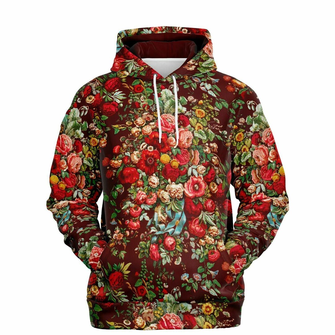 Vintage Art Nouveau Floral Hoodie, Art Hoodie, Flower Hooded Sweatshirt ...