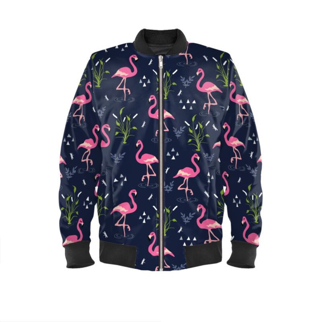 80's Flamingo Print Bomber Jacket in Either Marbled Velvet, Jersey ...