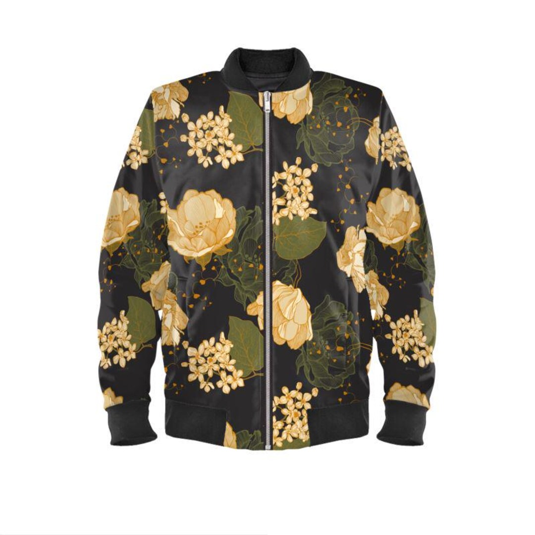 Golden Floral Bomber Jacket in Velvet, Satin, or Waterproof - Etsy