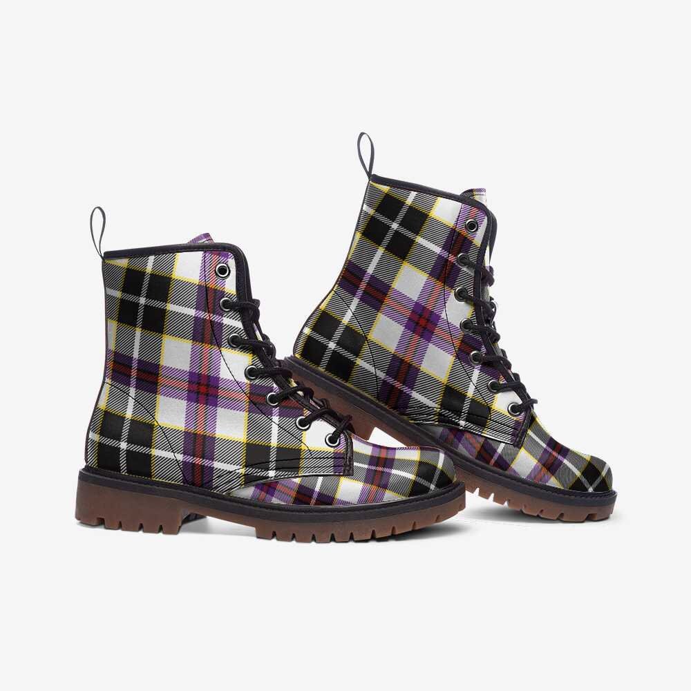 Y2K Boots, 90s Boots, Vegan Leather Combat Boots Purple and White Plaid ...